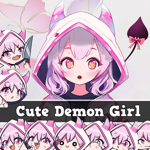 Pink Demon Girl Vtuber 2d Live2d avatar 3 Expressions 8 Free Emotes ...