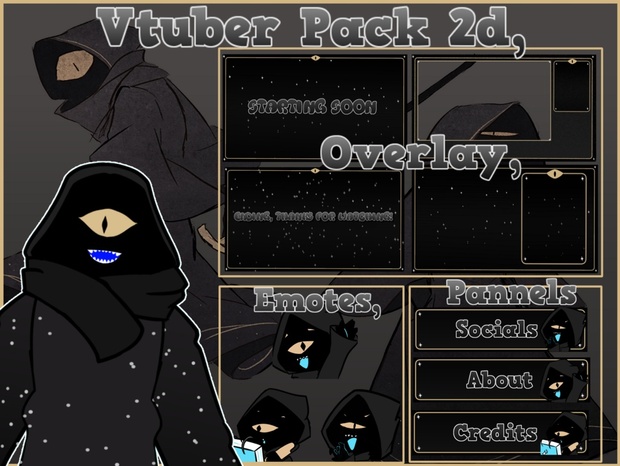 Avatar Vtuber 2d Con Overlay Twitch Oscuro Noche Emotes Y Paneles Pack ...