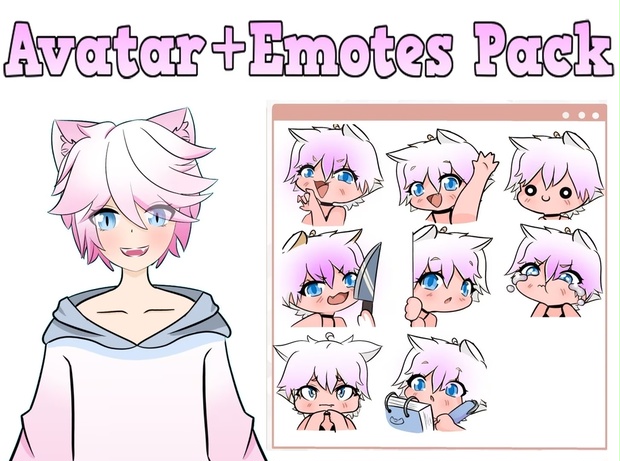 Avatar Vtuber 2d Con Emotes Pack Completo Stream Twitch o Youtube Cat ...