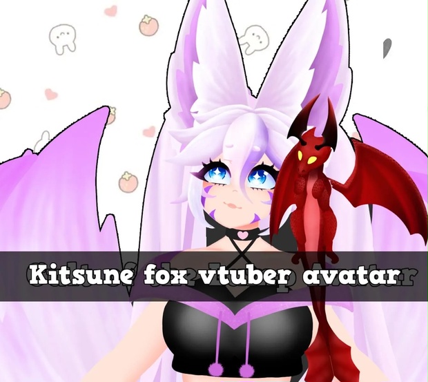 Kitsune Vtuber avatar 2d with Dragon Pet vtuber purple cat girl - Parcival_vt - BOOTH