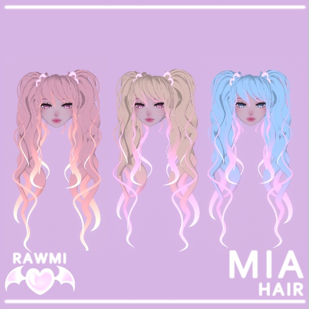 VRChat, MMD Hair - Long Wavy Ponytails - awmi - BOOTH