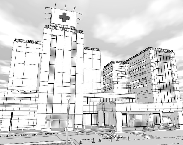 漫画背景 病院外観01 - alumin2 - BOOTH