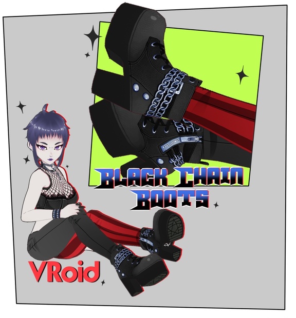 VRoid Black Chain Boots - acidicdollz - BOOTH