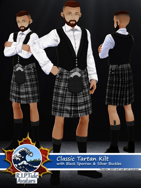 Vroid 'Classic Grey Tartan Kilt' .PNG - Riptide Avatars - BOOTH