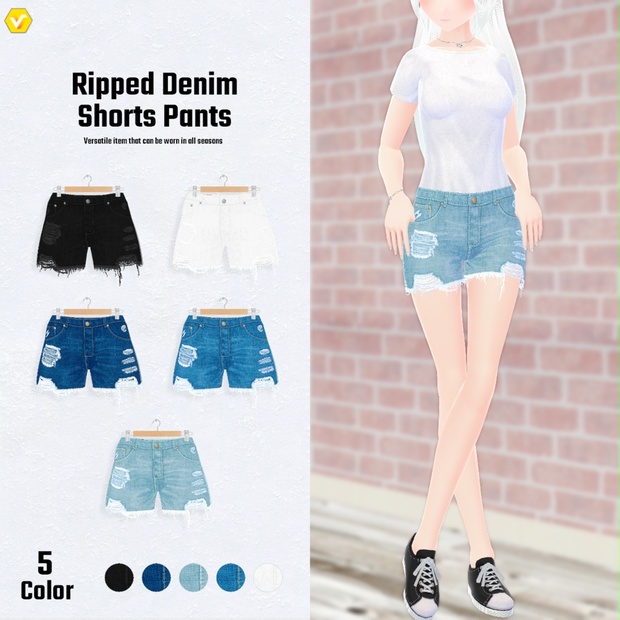 【VRoid】Ripped Denim Shorts Pants 5Color ダメージデニム ショートパンツ【テクスチャ】 - KoYoMi ...