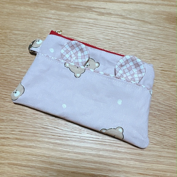 【ミニポーチ】くま ピンク（耳付き） #3 【ハンドメイド】 - CitronCafé ＊シトロンカフェ＊ - BOOTH