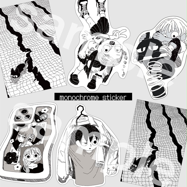 monochrome sticker - hatopoppomatsu - BOOTH