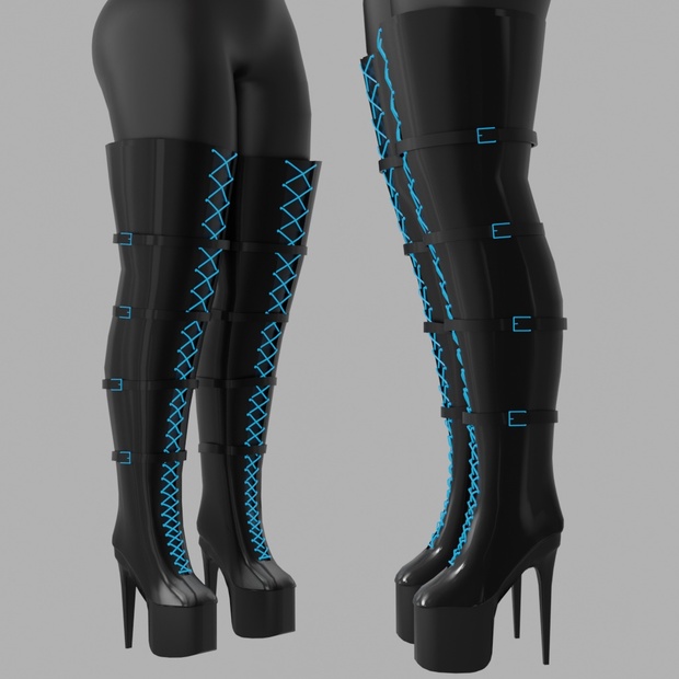 Leather/Latex High Boots with Laces (5 Preset Materials included ...
