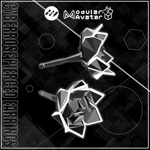 【VRChat】Cyber Rose Pierced Earrings【8アバター対応】 - Black Polygone - BOOTH