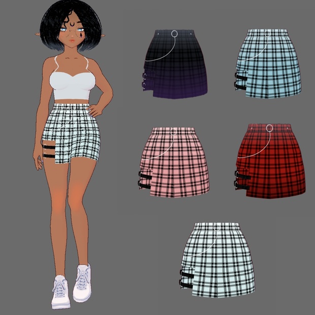 [VROID] Plaid Leg Ring Skirt - VThreads - BOOTH