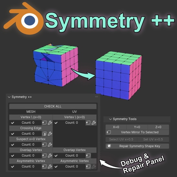 Symmetry ++ Blender Add-on (Ver. 0.1.1) - shugan - BOOTH