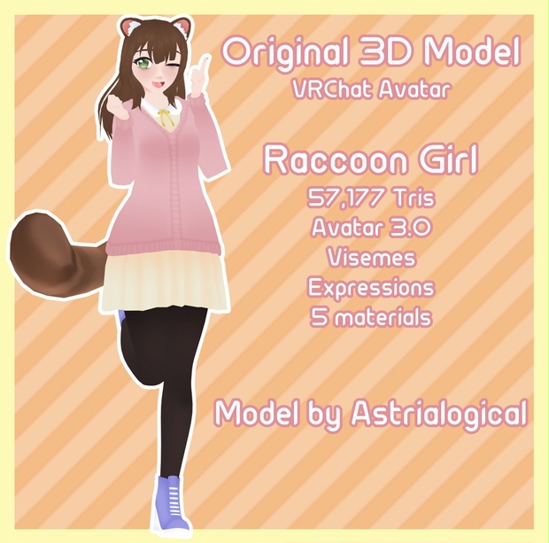 [VRChat Avatar] Raccoon Girl [Original 3D Model] - astrialogical3d - BOOTH