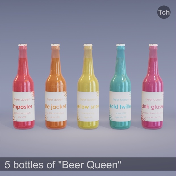 5 bottles of "Beer Queen" (3D) | 「ビールクイーン」のボトル5本（3D） - tochechka - BOOTH