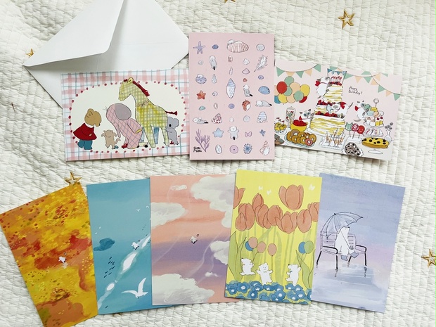 パステルカラーとカラフルポストカードセット - Bitte Mitte - BOOTH