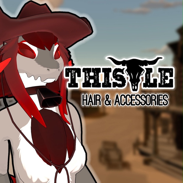 VRChat Thistle Hair, Cowboy Hat & Choker Set - Krunk - BOOTH