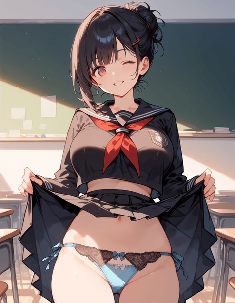 黒髪巨乳痴女 女子高生セーラー服JKコス パンチラ① 300枚 - miyanomori-4th - BOOTH