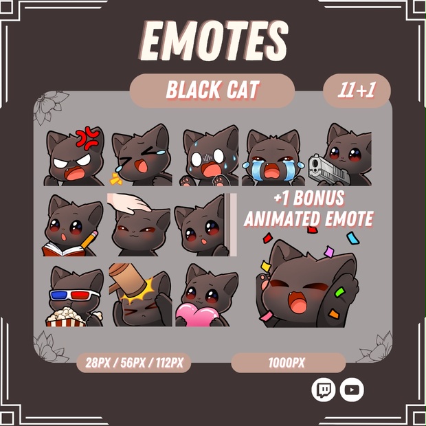 【Twitch Emote】Black Cat Twitch Emotes | Emote, Livestream Emote, Cute ...