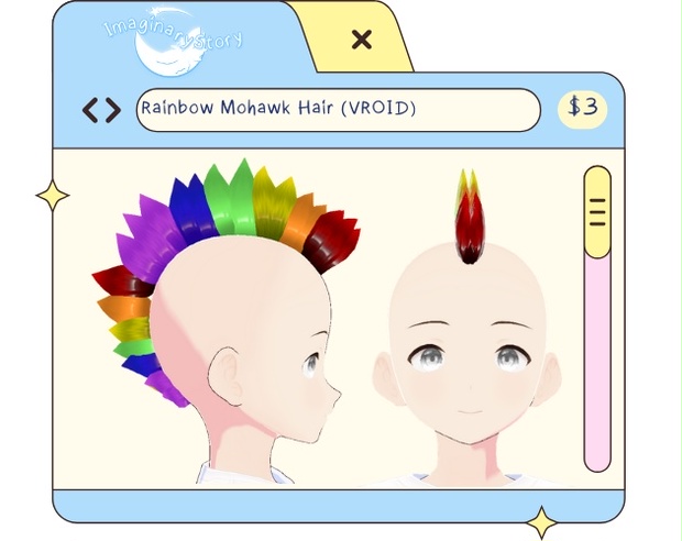Rainbow Mohawk Vroid Custom Hair - imaginarystory - BOOTH