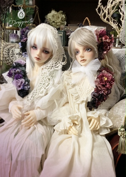 【ドールサイズ】ショルダーブーケとヘッドドレスのセット《柘榴石》 - dropparts - BOOTH