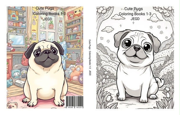 Cute Pugs - Coloring Book 1-3 - JEGD - PDF Version - anonlalo - BOOTH