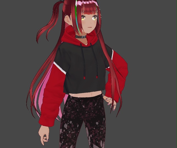 VRoid red and black crop hoodie - Rok0Val - BOOTH