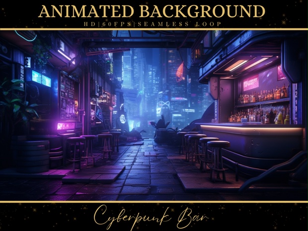 Vtuber Animated Background, Cozy Lofi Ambience Cyberpunk Bar 1, Blue ...