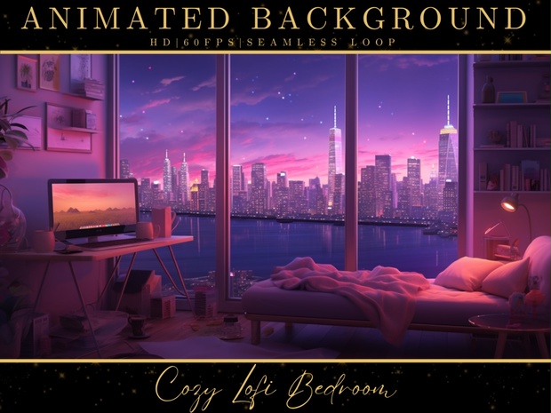 Vtuber Animated Background, Cozy Lofi Bedroom 1, Pink Twitch Fantasy Stream Overlay, Virtual ...