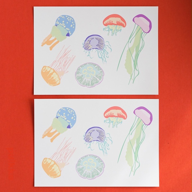 シール パステルカラーのクラゲ A6判（2枚セット） - puikko - BOOTH