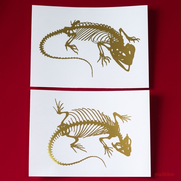 シール フトアゴヒゲトカゲの骨格 箔押し（A6判x2） - puikko - BOOTH