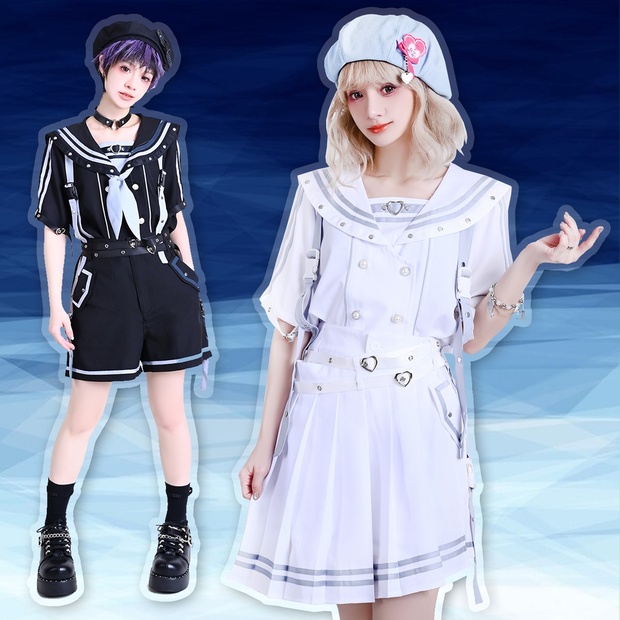 Jillpunk 和洋折衷 正太王子風 夢かわ ロマン航行 ネクタイ ベルト付き 2WAY着こなし セーラートップス 取り外し可能なスカート ショーパンセット 男女兼用 オリジナル メンズ ...