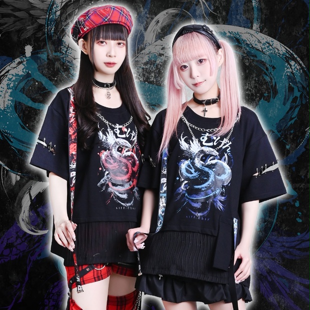 Jillpunk ヘヴィメタル パンクロック 蛇血の誓い 安全ピン 二重チェーン付き カットアウト加工 半袖カットソーTシャツ オリジナル メンズ レディーズ クール 存在感 おしゃれ男女兼用 ...