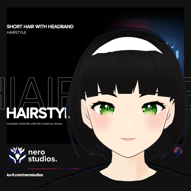 Short hairstyle with head band nerdy cute (vroid file) / テクスチャ ...