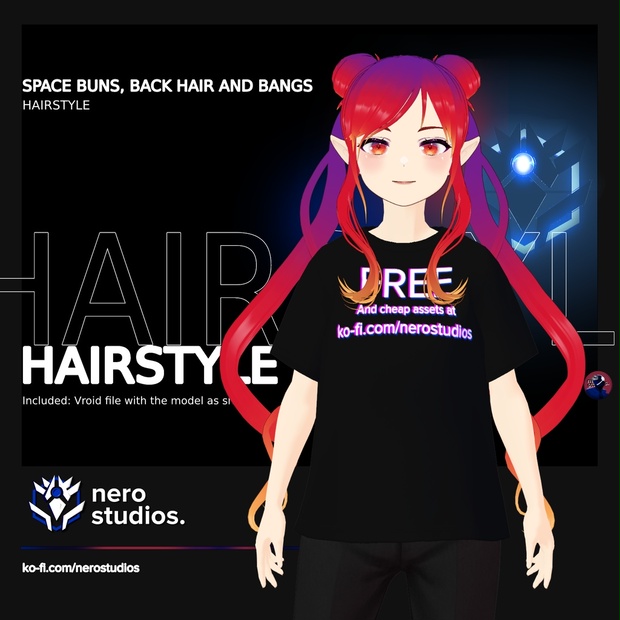 NEW LOOK FOR SPACE BUNS, BACK HAIR AND BANGS (VROID FILE) CUTE ELEGANT ...