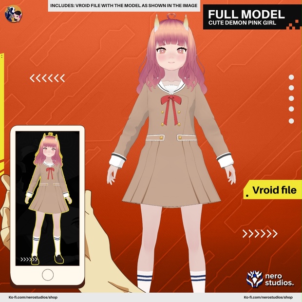 CUTE DEMON PINK GIRL, PINK HAIR, DEMON HORNS, CUTE DRESS (VROID FILE ...