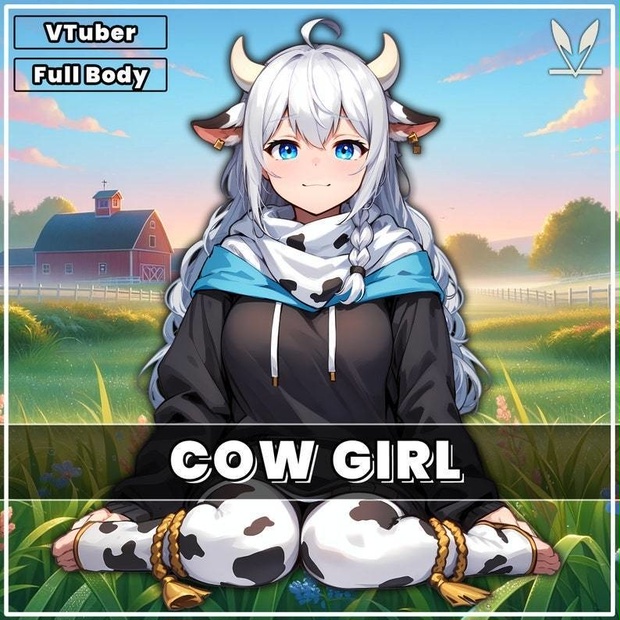 VTuber - Cow Girl for vtube studio as a cute white, blue full body ...