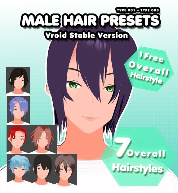 [Vroid Studio Stable Vers] 8 Overall Male Hairstyles Presets Vol 1 - V ...
