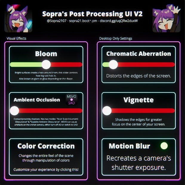 Free Post Processing UI V2.2 for VRChat Udon worlds - Sopra - BOOTH