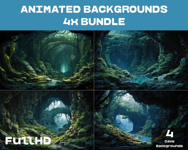 4 ANIMATED CAVE BACKGROUNDS / アニメーション化された洞窟の背景 - blueelixir - BOOTH