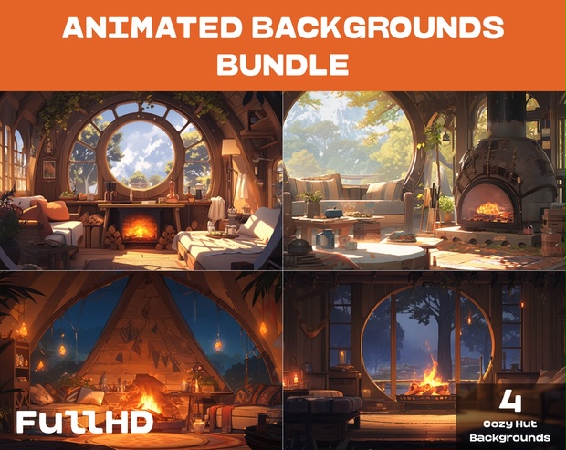 4 Cozy Hut Animated Backgrounds / 4 つの居心地の良い小屋のアニメーション背景 - blueelixir - BOOTH