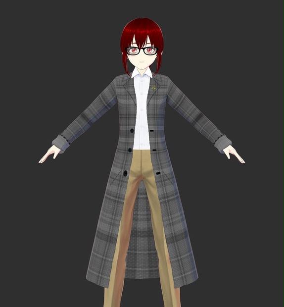 Grey Plaid Vroid Trench Coat - koki Najma - BOOTH