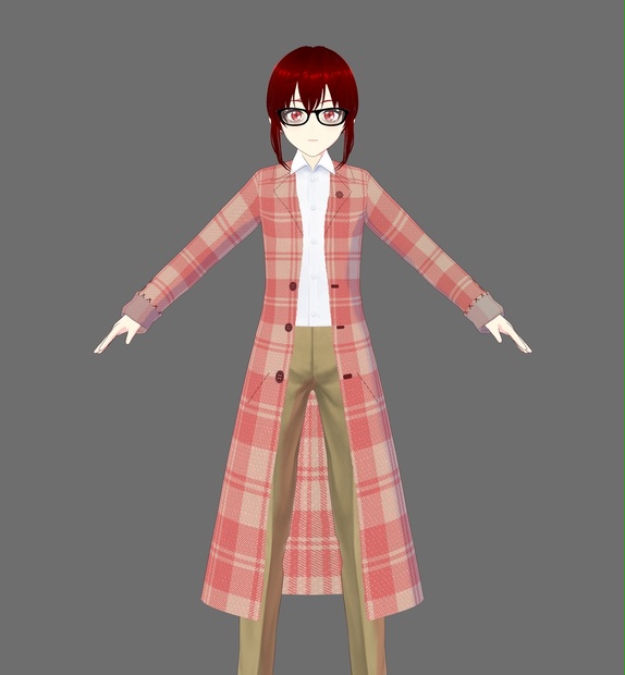 Red Plaid Vroid Trench Coat - koki Najma - BOOTH