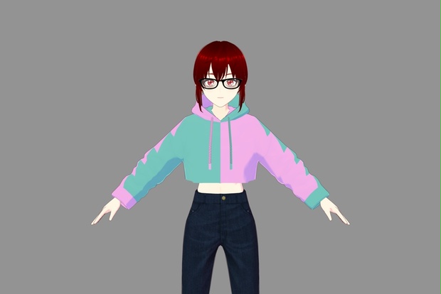 Pink/Turquoise Vroid Crop Hoodie - koki Najma - BOOTH