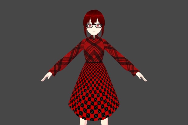 Red/Black Plaid Vroid Dress - koki Najma - BOOTH