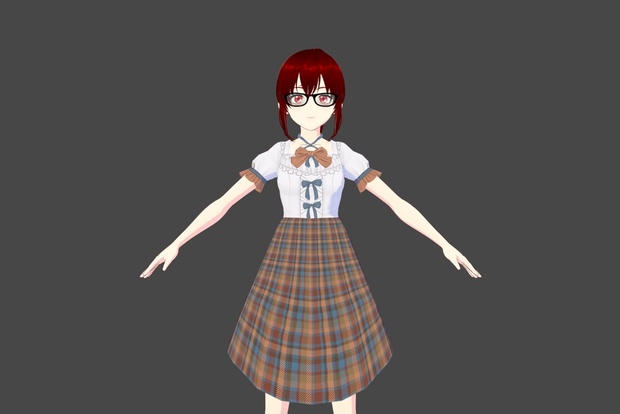 White/Brown/Blue Plaid Bows Vroid Dress - koki Najma - BOOTH