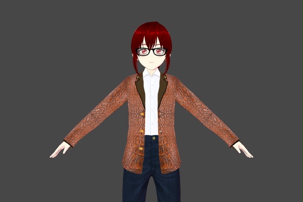 Brown Crocodile Leather Vroid Jacket (Free) - koki Najma - BOOTH