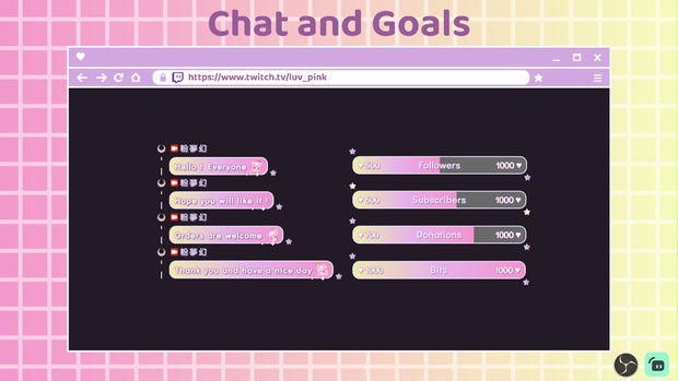 【配信】Colorful moon star - Chat and Goals for Stream - Twitch/Facebook Chat Box - ♡ Luv_pink ♡ - BOOTH