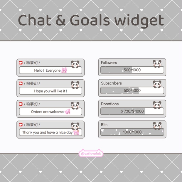 【配信】Panda - Chat and Goals Widget for Stream | Twitch/Facebook - ♡ Cat Luvpink ♡ - BOOTH