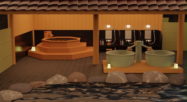 【3Dモデル】露天風呂セット - MOFU - BOOTH