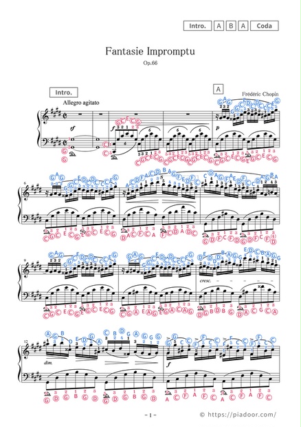 Fantaisie Impromptu Sheet Music For Piano (With Letters / With Finger Numbers) - PiaDOOR - BOOTH