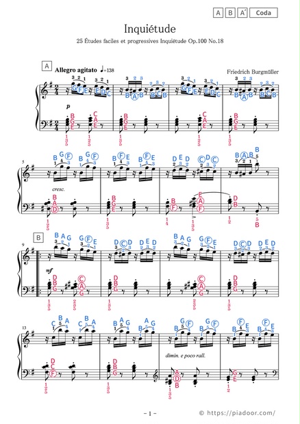 25 Études faciles et progressives 18. Inquiétude Sheet Music For Piano ...